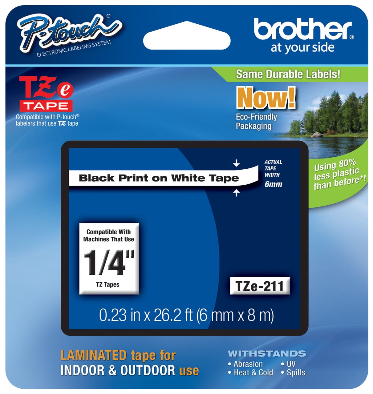 Genuine Brother 1/4" (6mm) Black on White TZe P-touch Tape for Brother ...