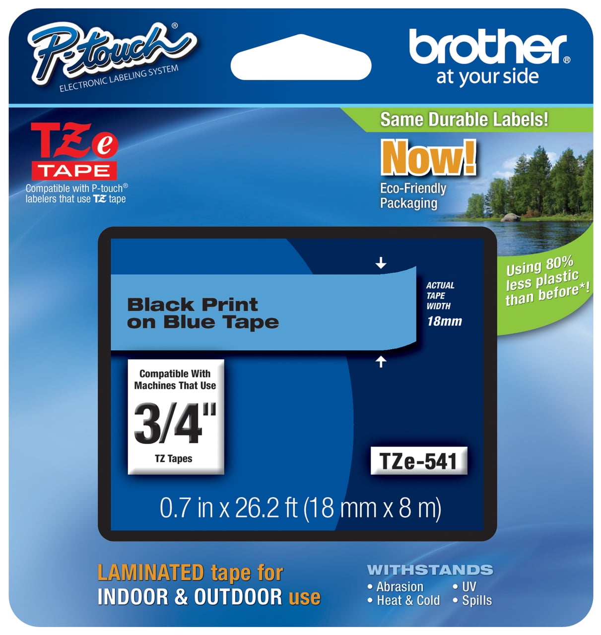 Genuine Brother 3/4" (18mm) Black on Blue TZe P-touch Tape for Brother ...