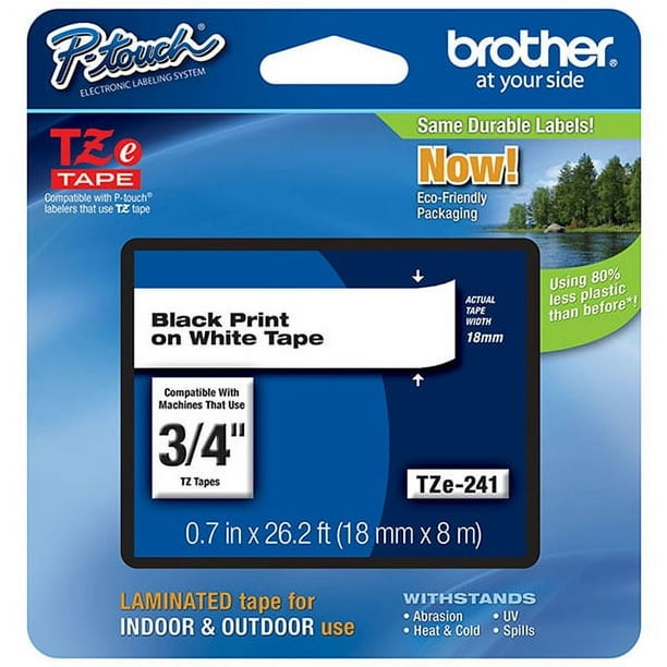 Genuine Brother 3/4" (18mm) Black on White TZe P-touch Tape for Brother ...