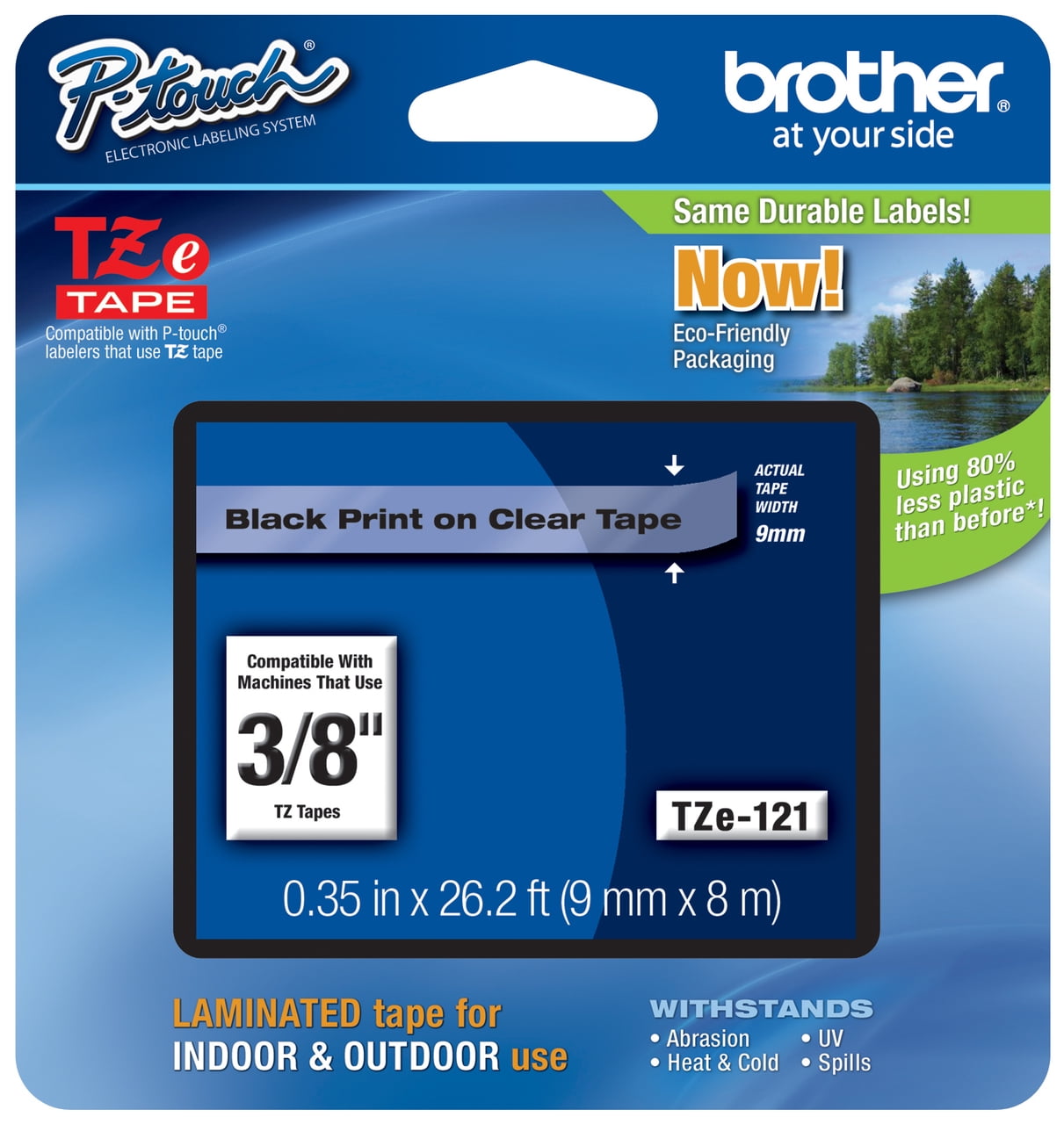 Genuine Brother 3/8" (9mm) Black on Clear TZe P-touch Tape for Brother ...