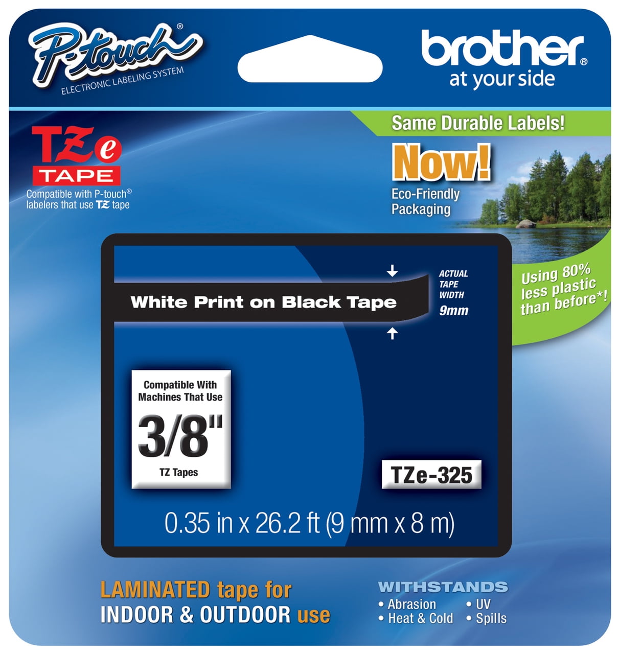 Genuine Brother 3/8" (9mm) White on Black TZe P-touch Tape for Brother ...