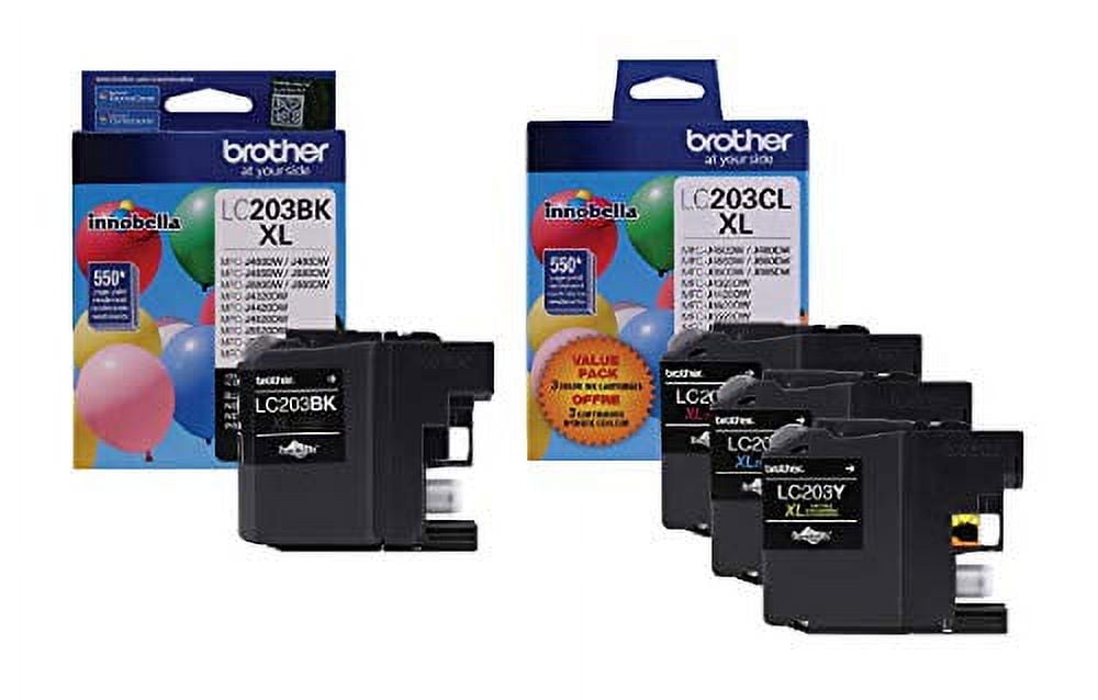Genuine Brother LC203 (LC-203) Color (Bk/C/M/Y) Ink Cartridge 4-Pack ...