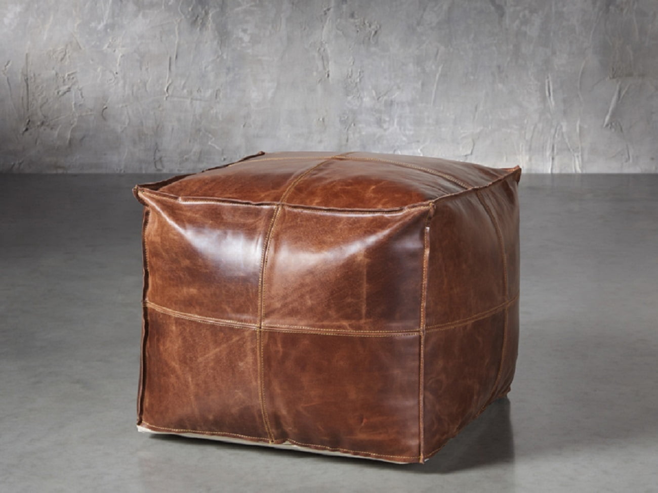 Genuine Brown Leather Square Pouf Footstool with Stuffed Pouf for ...