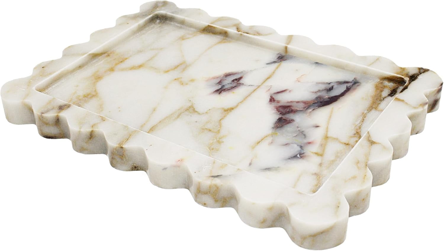 Genuine Calacatta Viola Scalloped Marble Tray, Real Natural Marble ...