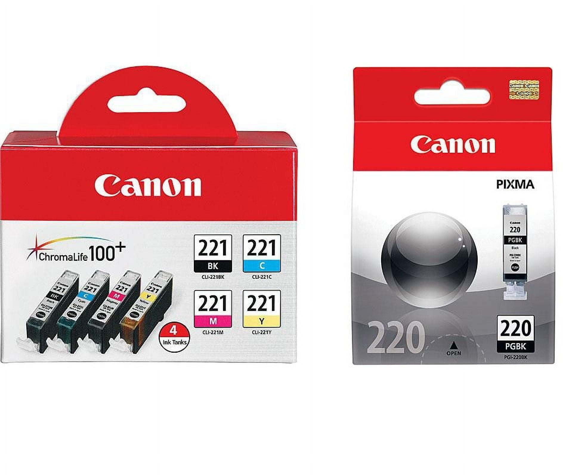 Genuine Canon CLI-221 Four-Color Ink Tank Pack (92946B004) + Canon PGI ...