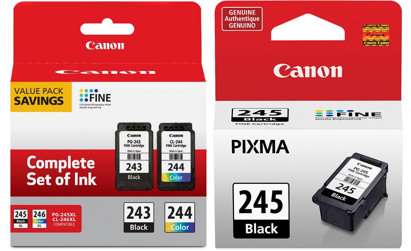 Genuine Canon PG-243BK Black & CL-244 Color Inkjet Print Cartridge ...