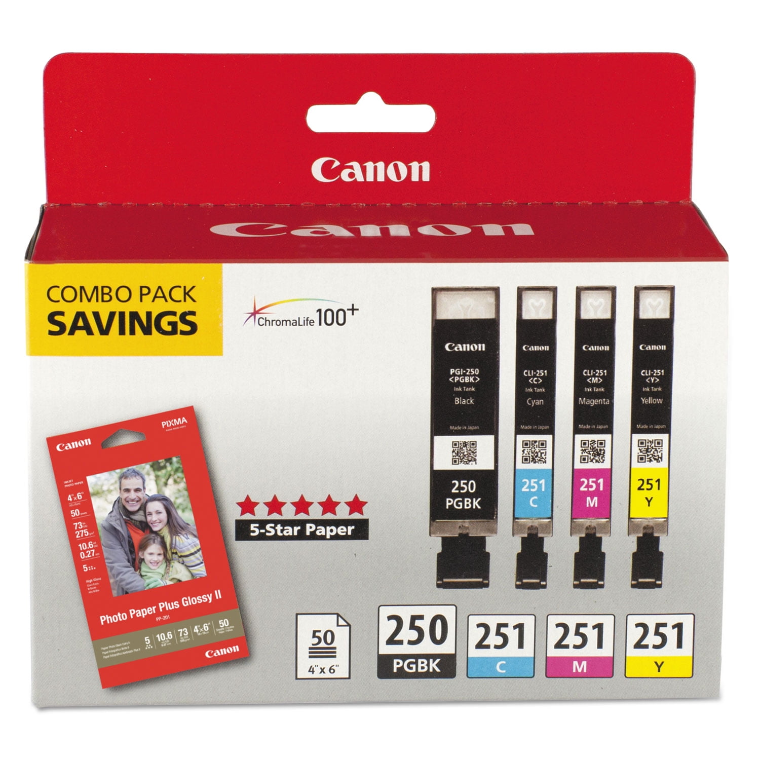 Canon PGI-250 & CLI-251 Ink Cartridge Combo Pack with 50 sheets of 4x6 ...