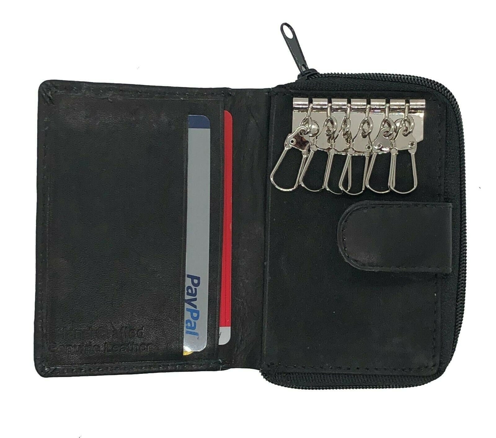 Genuine Cowhide Leather Men's Keychain Case Key Ring Accordion Coin ID ...