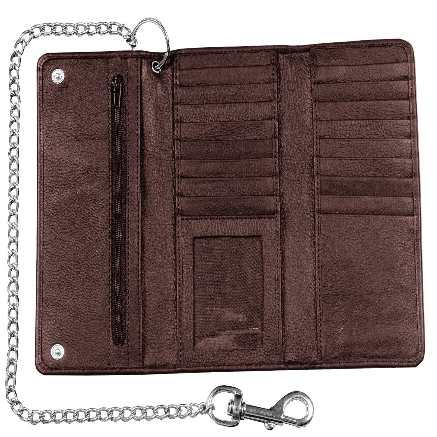 Genuine Cowhide Leather Trifold Long Chain Motorcycle Biker Trucker ...