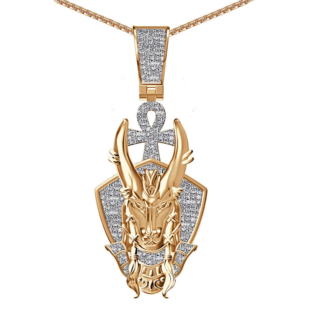 Genuine Diamond 0.65 Cwt. Egyptian God Anubis Ankh Cross Pharaoh Charm ...