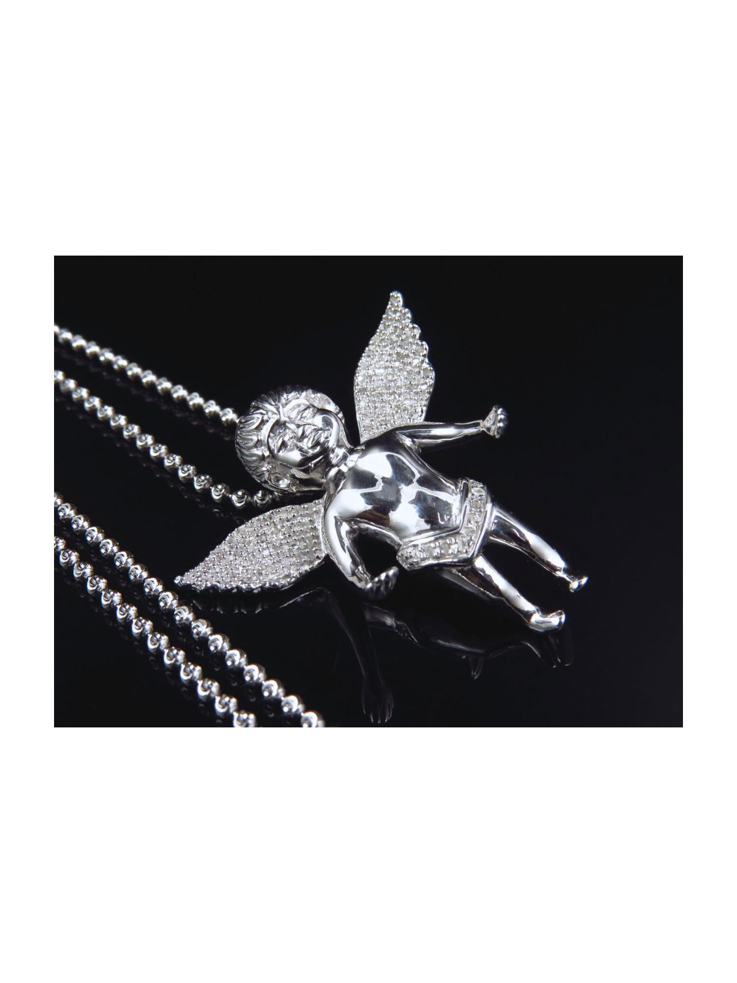 Genuine Diamond Chubby Angel Pendant & Chain In White Gold Plated (.75 ...