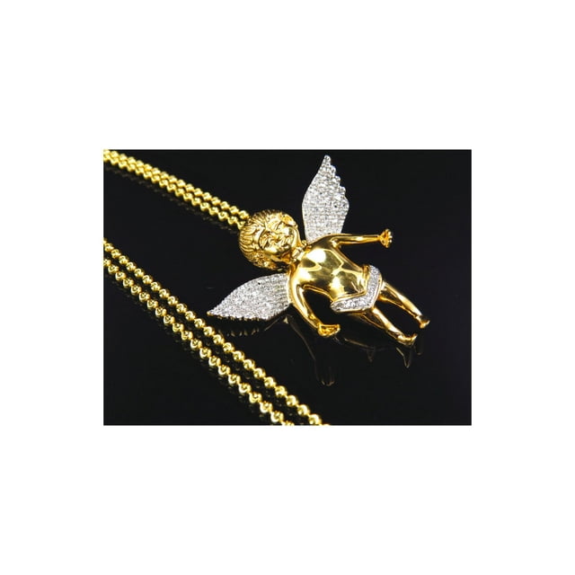 Genuine Diamond Chubby Angel Pendant & Chain In Yellow Gold Plated (.75 ...
