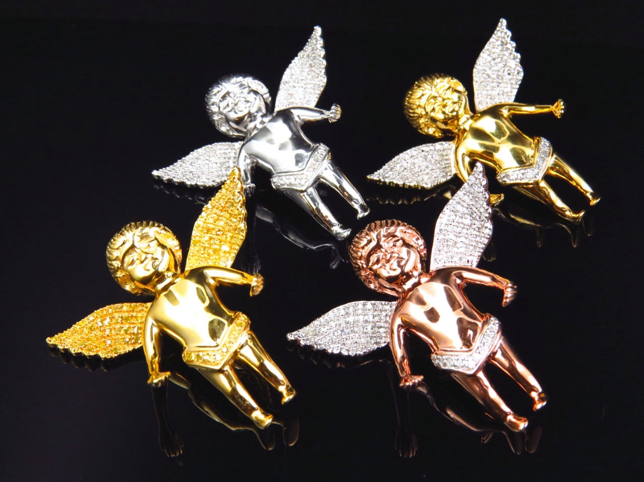 Genuine Diamond Chubby Angel Pendant in White, Rose, Or Yellow Gold ...