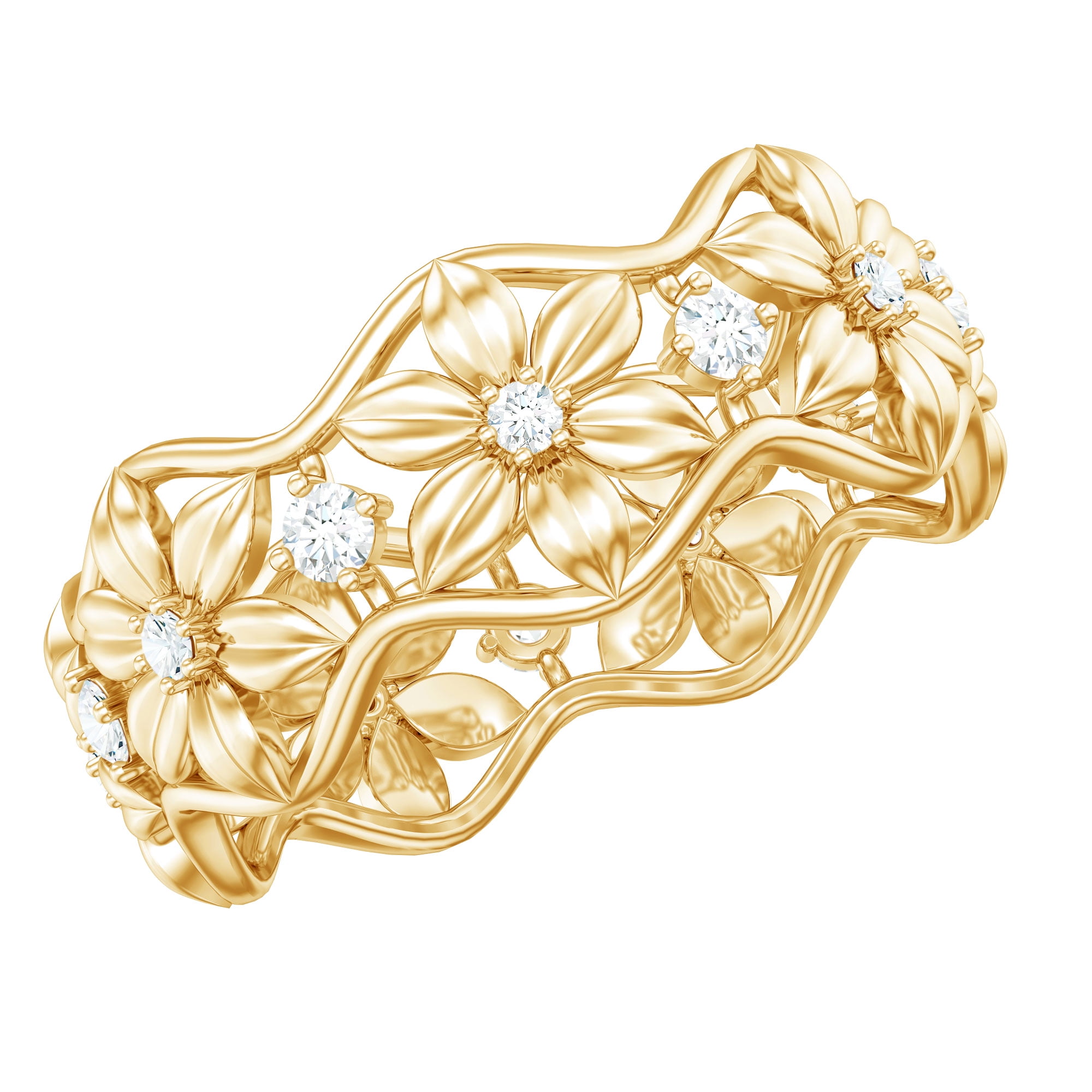 Rosec Jewels Genuine Diamond Gold Flower Band Ring for Women - HI-SI ...