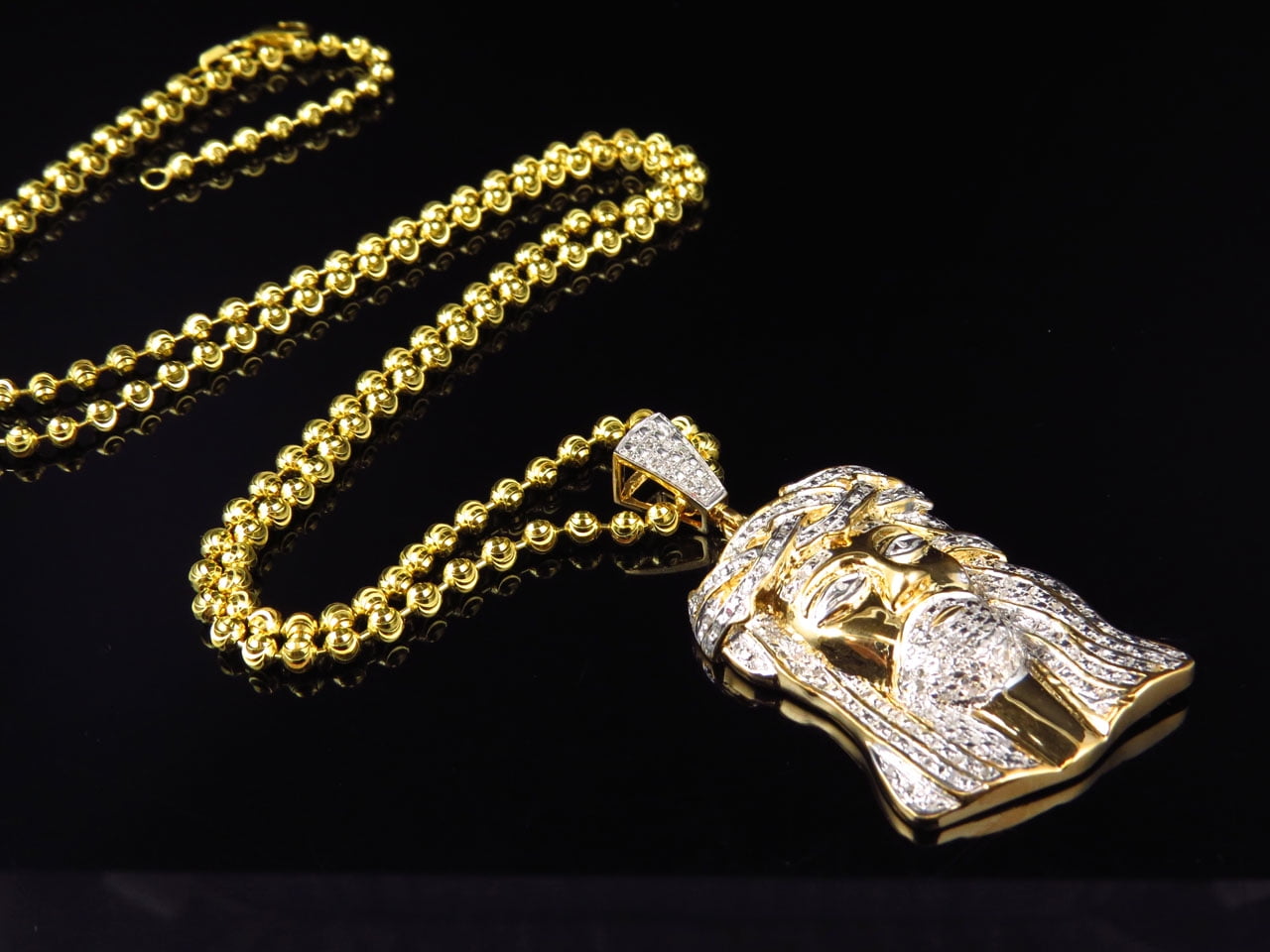 Genuine Diamond Pave Jesus Piece Pendant & Chain In Yellow Gold Finish ...