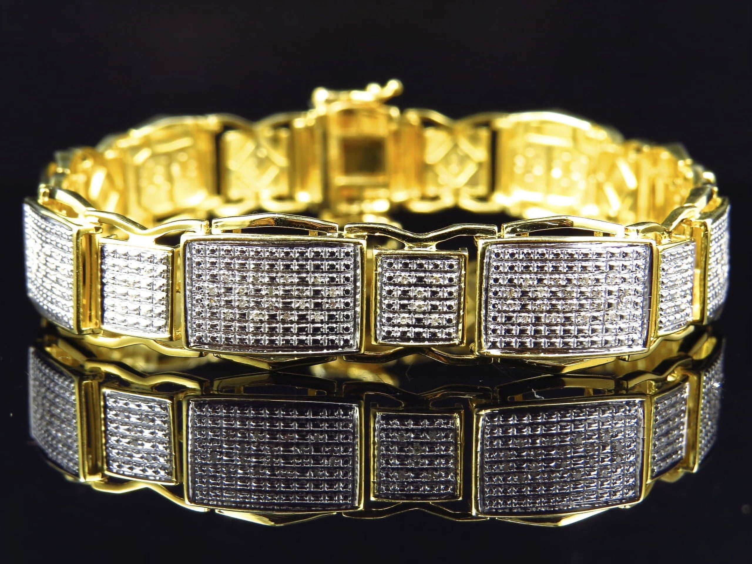 Genuine Diamond Wall & Rail Link Style Bracelet in Yellow Gold Finish ...