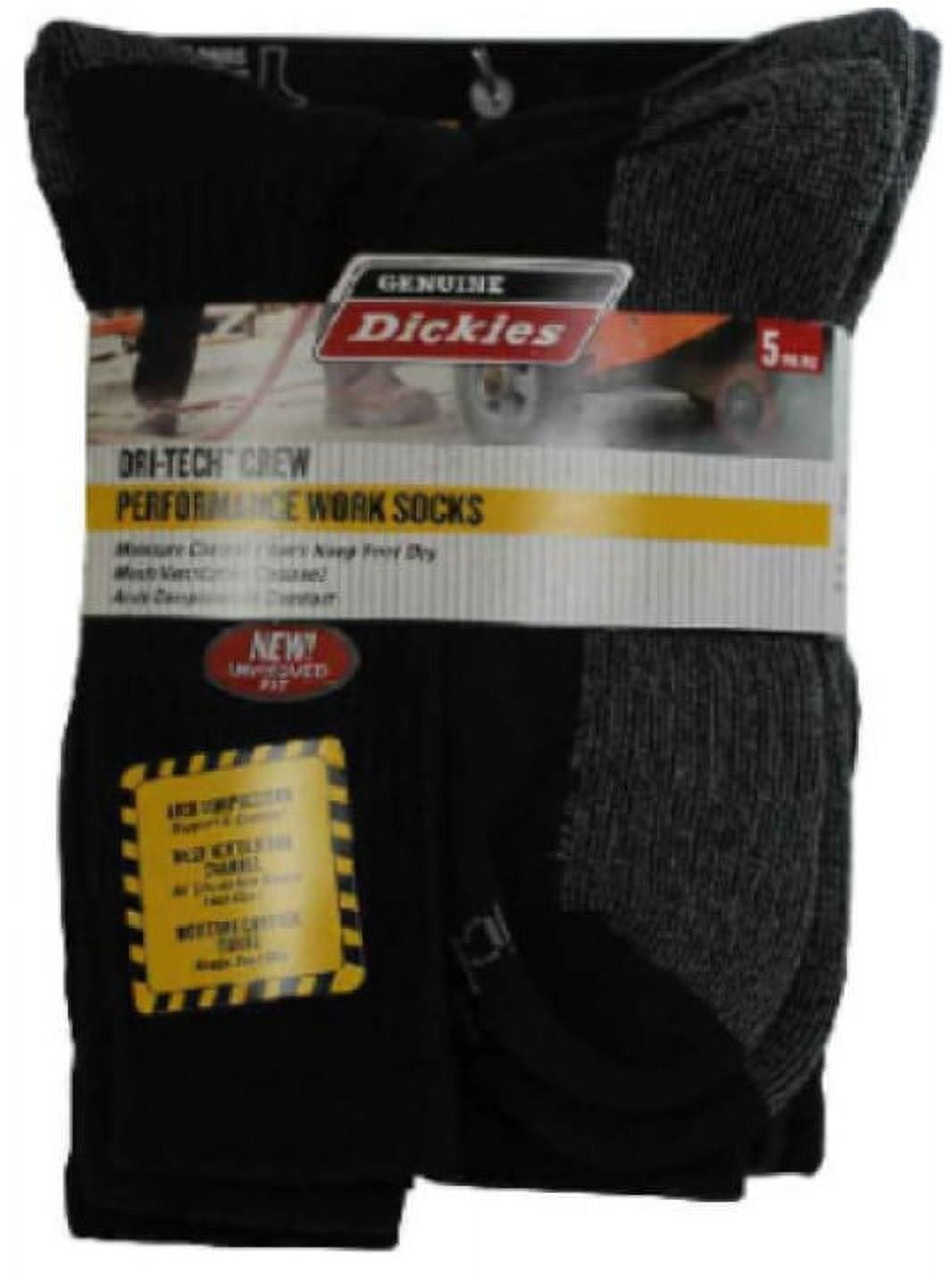 Genuine Dickies Men's Dri-Tech Comfort Crew Work Socks, 5-Pack ...
