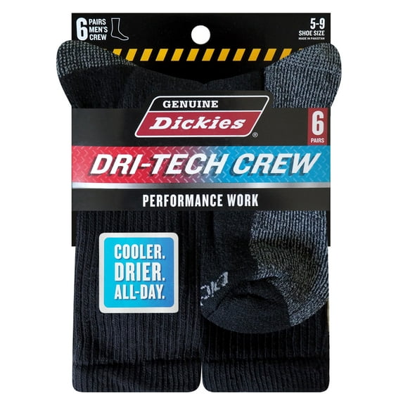 Genuine Dickies Men's Dri-Tech Crew Socks, 6-Pack, Sizes 6-15 - Walmart.com