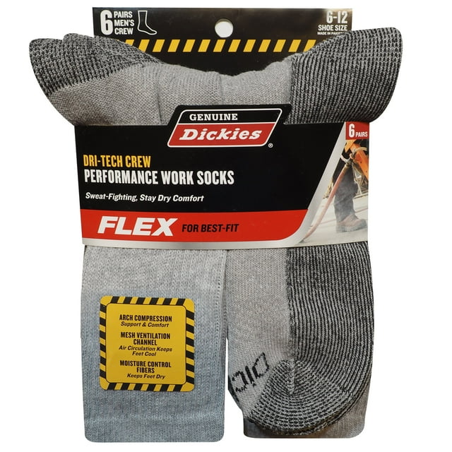 Genuine Dickies Men's Dri-Tech Crew Socks, 6-Pack - Walmart.com