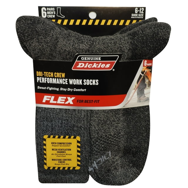 Genuine Dickies Men's Dri-Tech Crew Socks, 6-Pack - Walmart.com