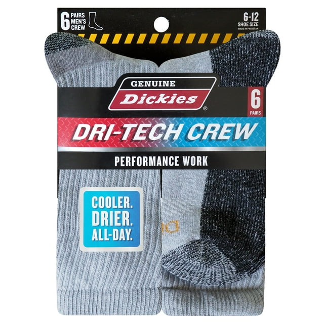 Genuine Dickies Men's Dri-Tech Crew Socks, 6-Pack - Walmart.com