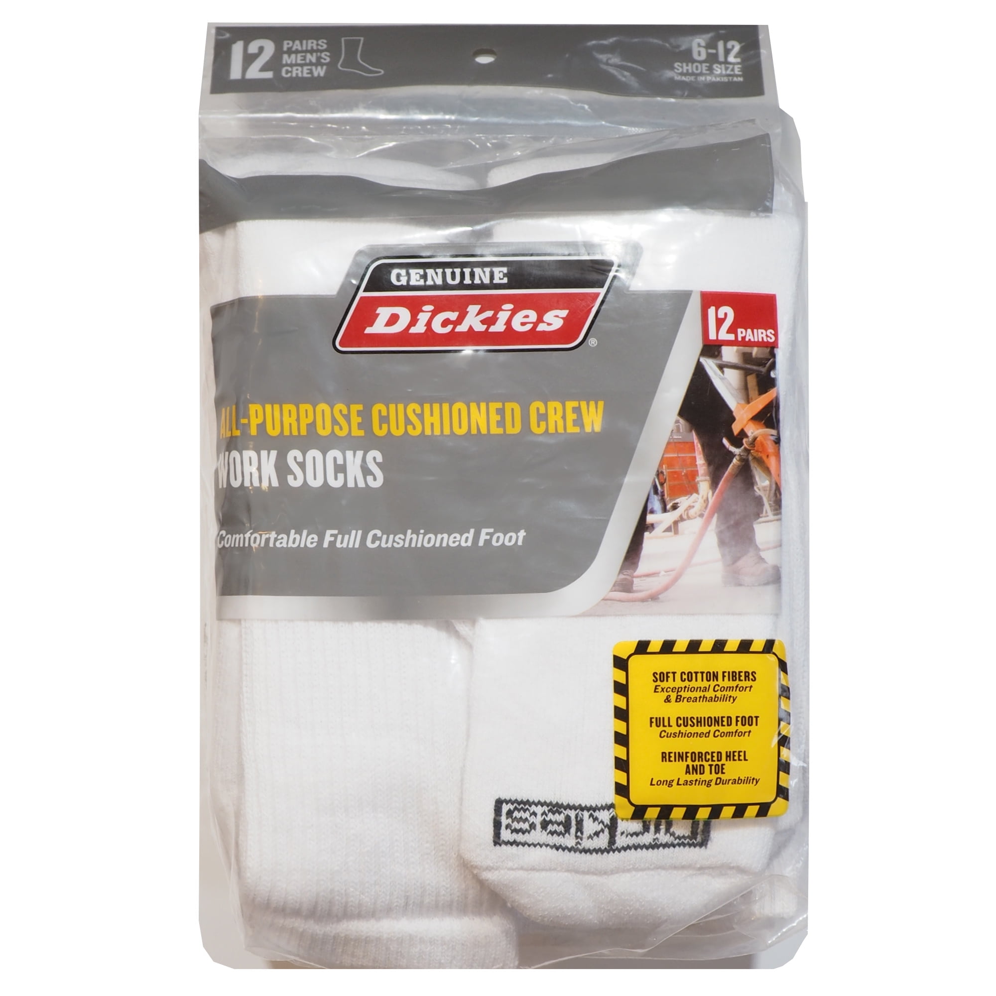 Genuine Dickies Men's Value Work Crew Sock, 12 Pack White Size 6-12 ...