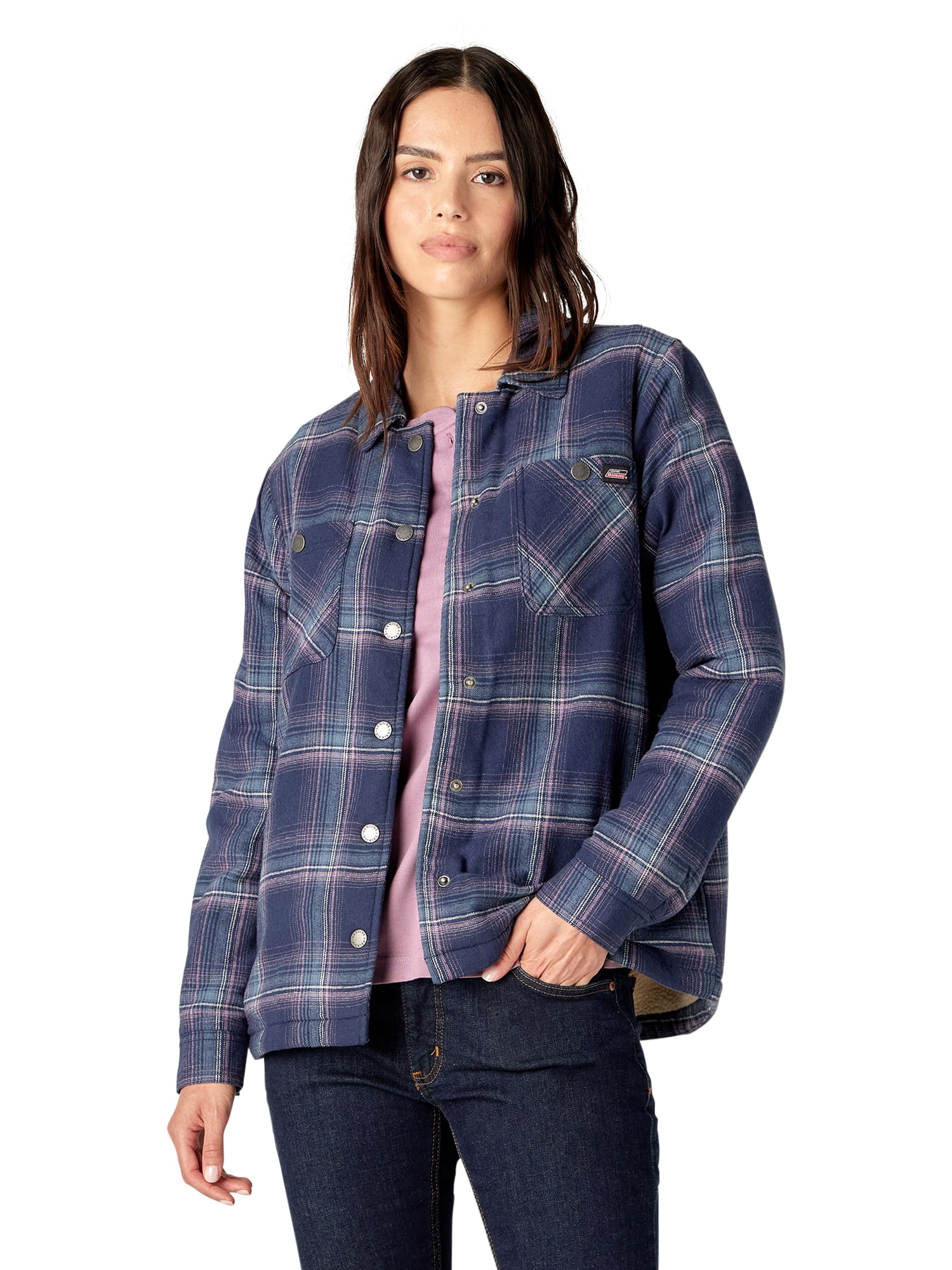 Genuine Dickies Women's Sherpa Lined Flannel Shirt Jacket - Walmart.com