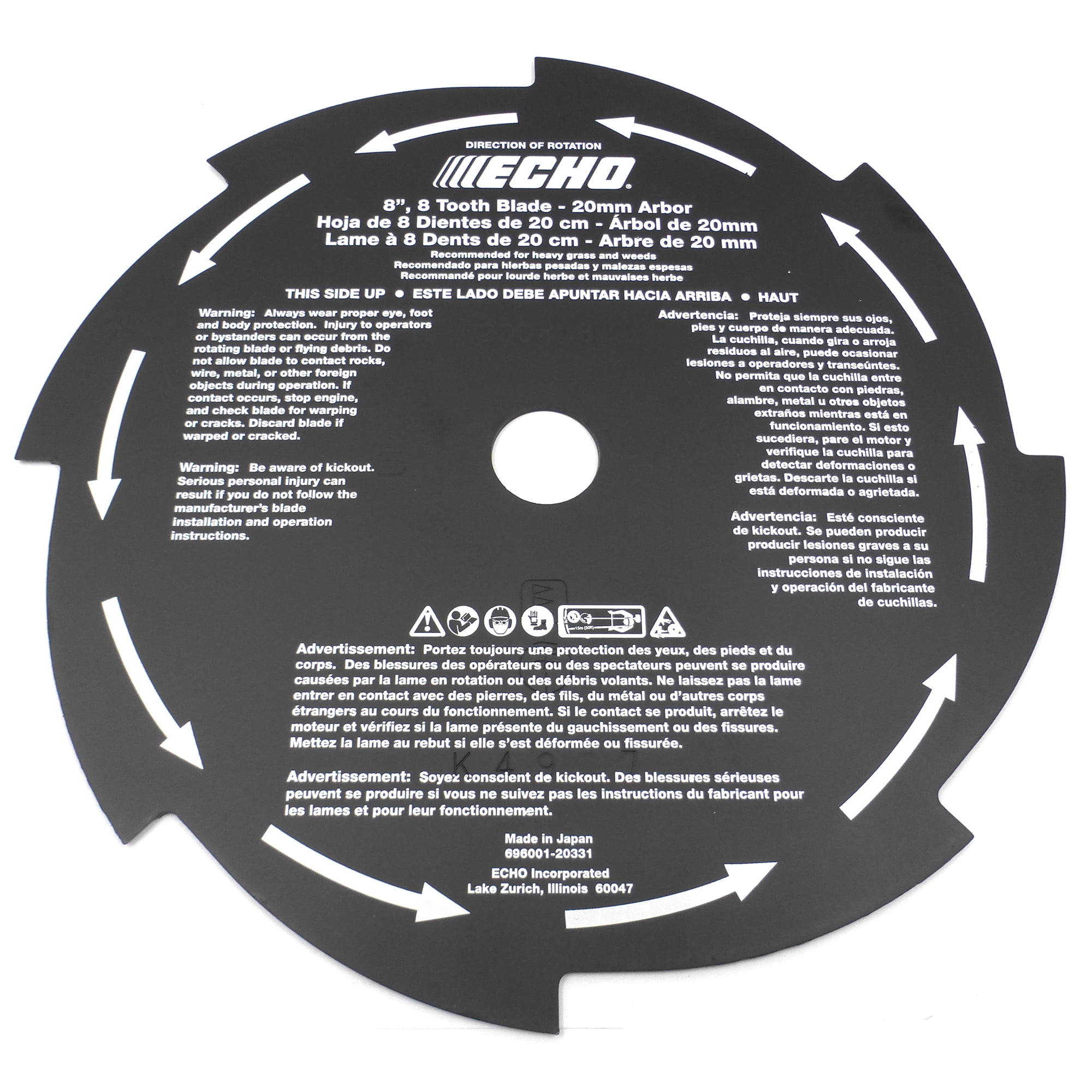 Genuine ECHO OEM 8" 8-tooth 25MM Arbor Blade for SRM-300AE, SRM-302ADX ...