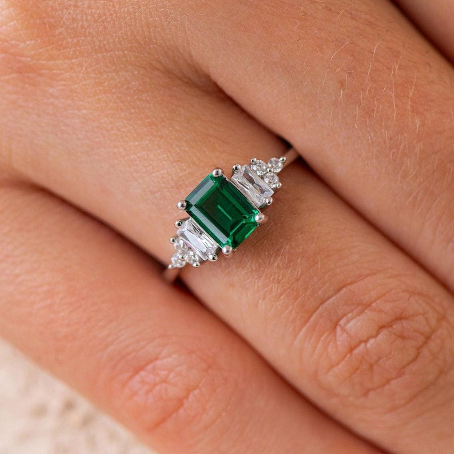 Genuine Emerald Ring, Vintage Emerald Engagement Ring, Green Gemstone ...