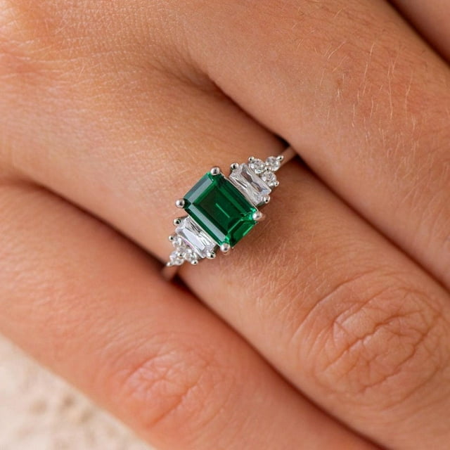 Genuine Emerald Ring, Vintage Emerald Engagement Ring, Green Gemstone ...