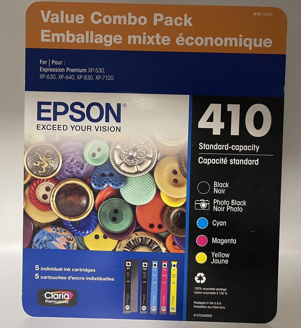 Genuine Epson 410 Ink Cartridge 5PK B//PB/C/M/Y-For X830 XP7100 Printer ...