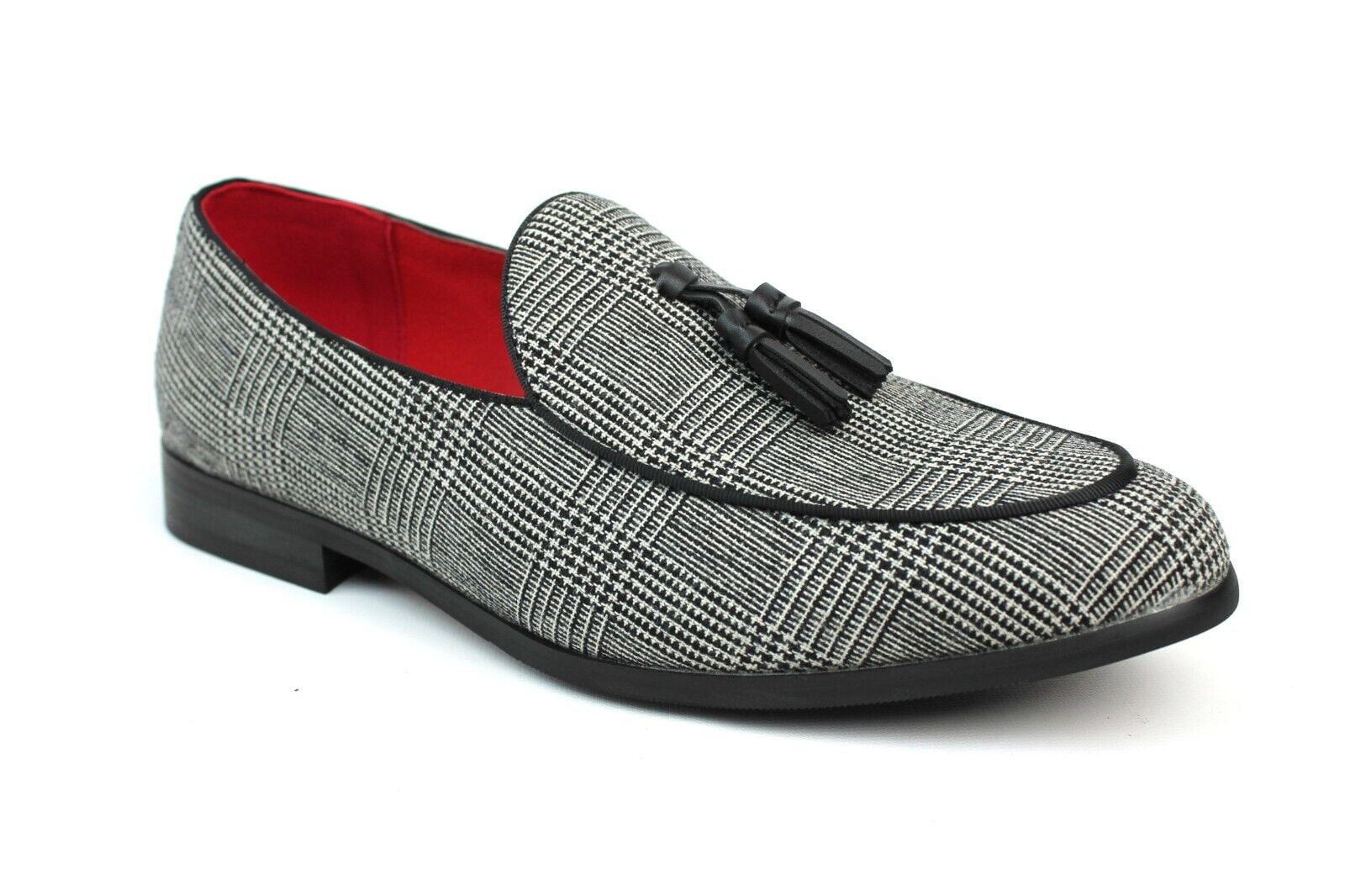 Genuine Fabric Plaid Black Houndstooth Slip On Men's Dress Shoes ...