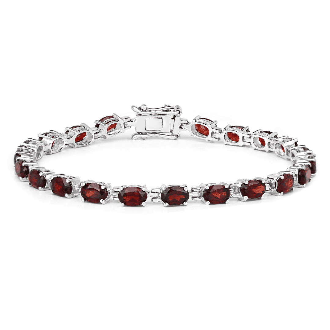 Genuine Garnet Tennis Bracelet in 925 Sterling Silver 11.22 Carat Oval ...