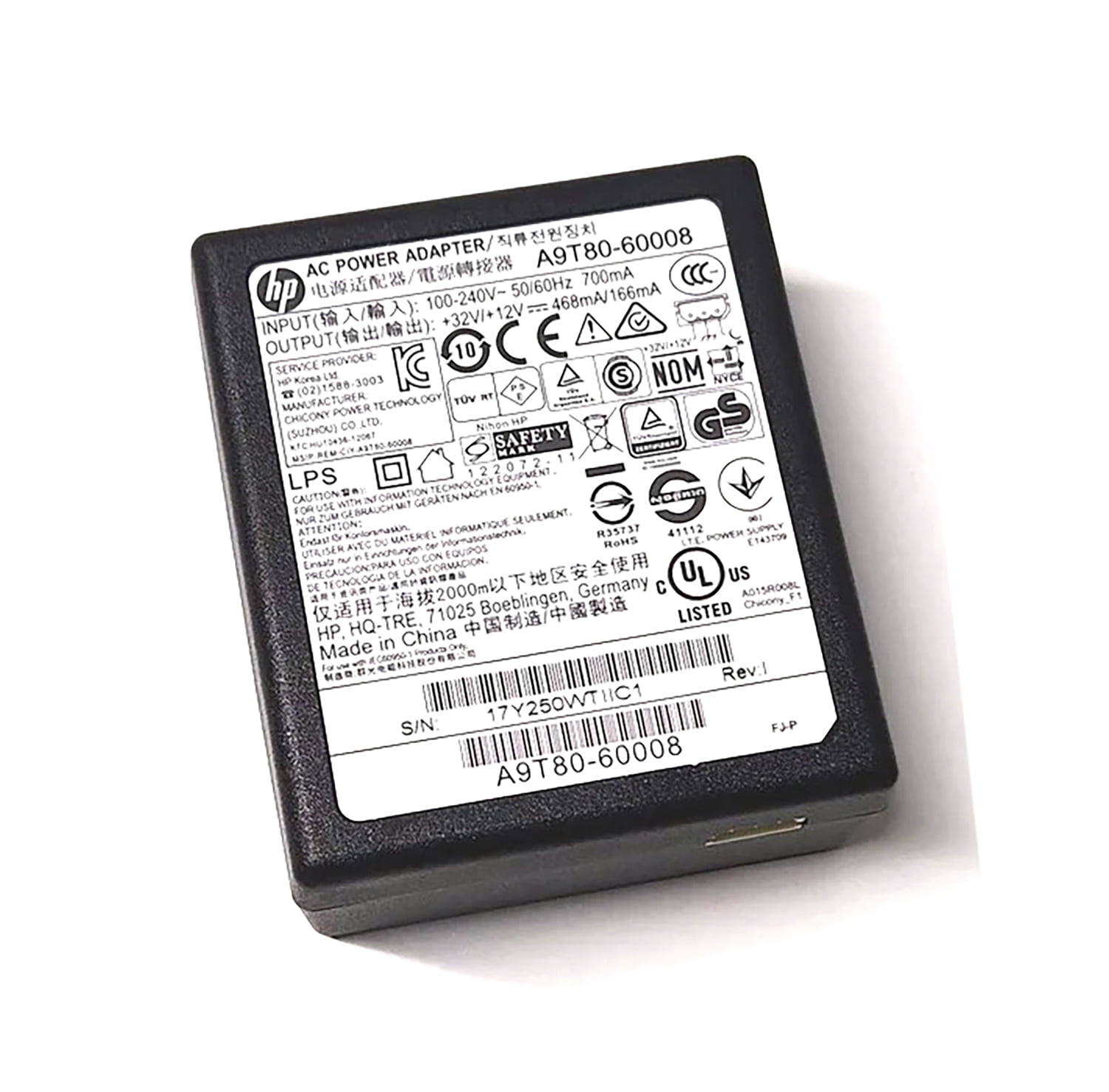 Genuine HP A9T80-60008 AC Adapter Charger Power Supply – 32V 468mA ...