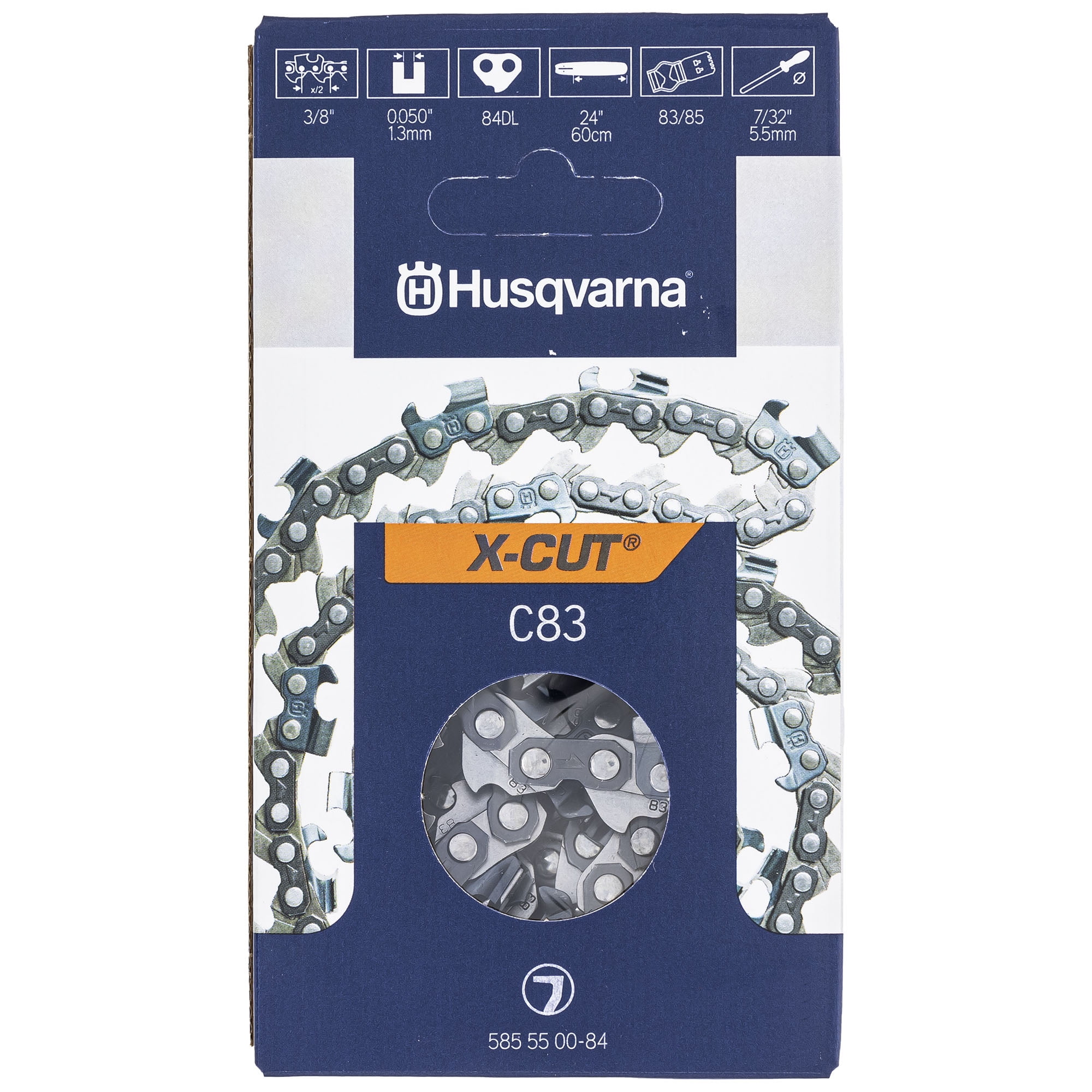 Genuine Husqvarna 585550084 24" 3/8" .050" 84DL Saw Chain Loop C83 - Walmart.com