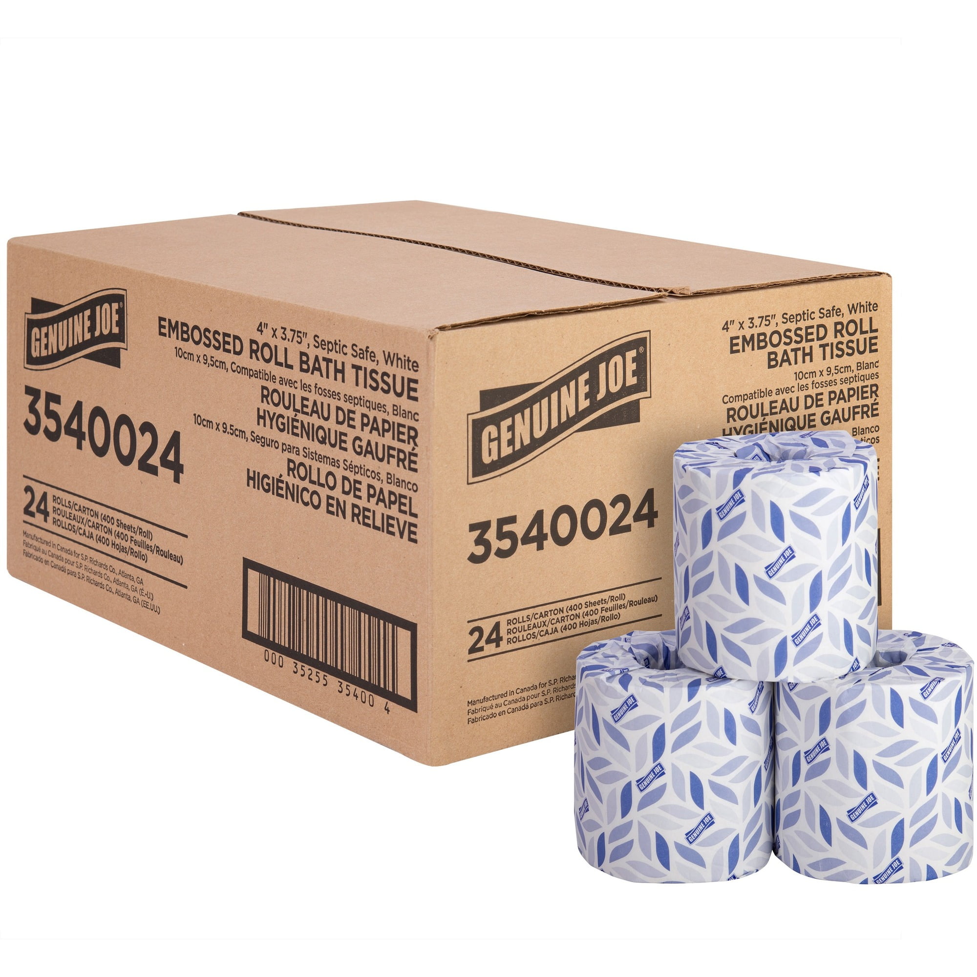 Genuine Joe, Bath Tissue Rolls, 2 Ply, 4"x3.75", 400 Sheets per Roll ...
