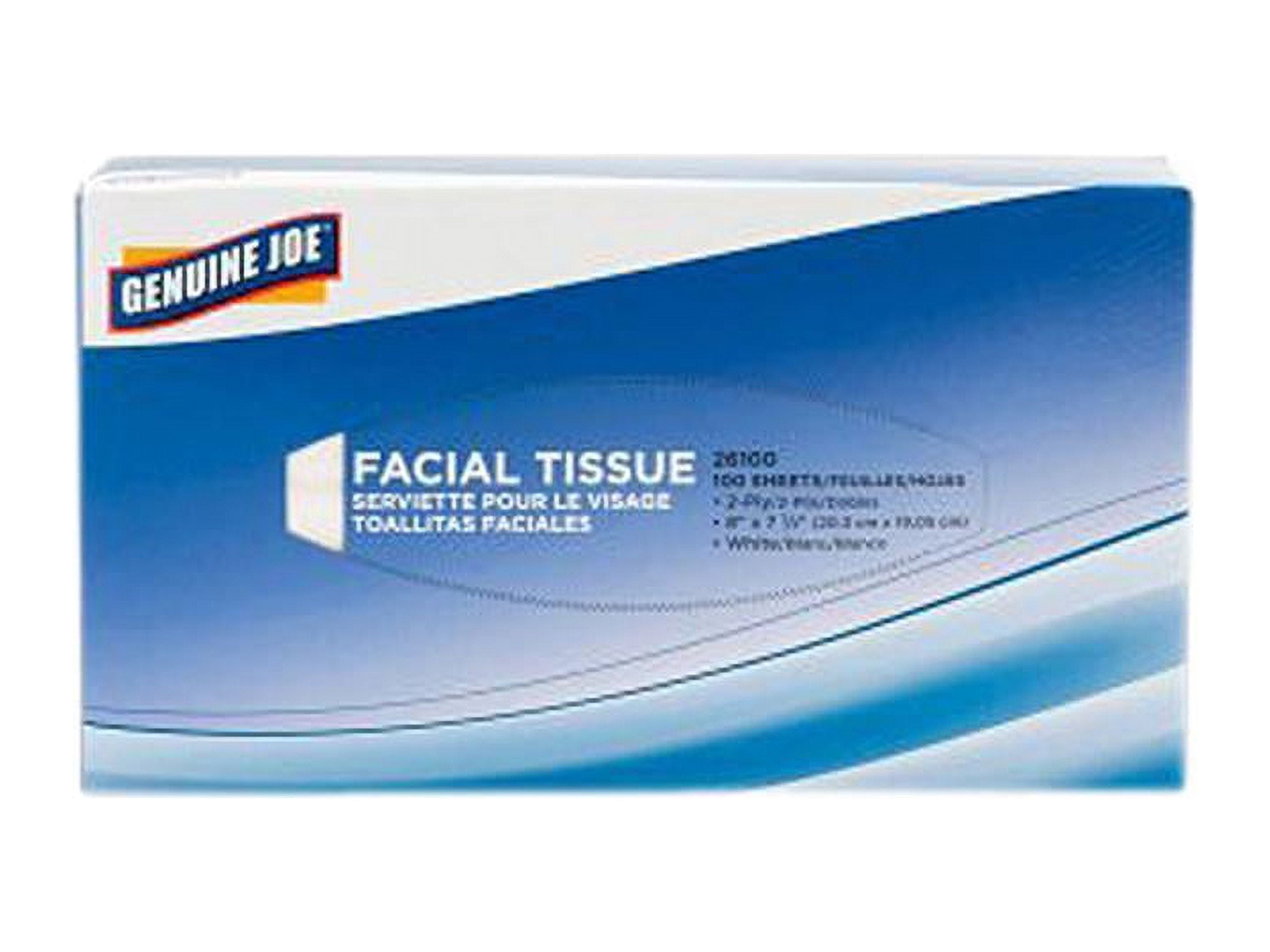 Genuine Joe Facial Tissues, 2-Ply, White, 100 Sheets per Box, 30 Boxes ...