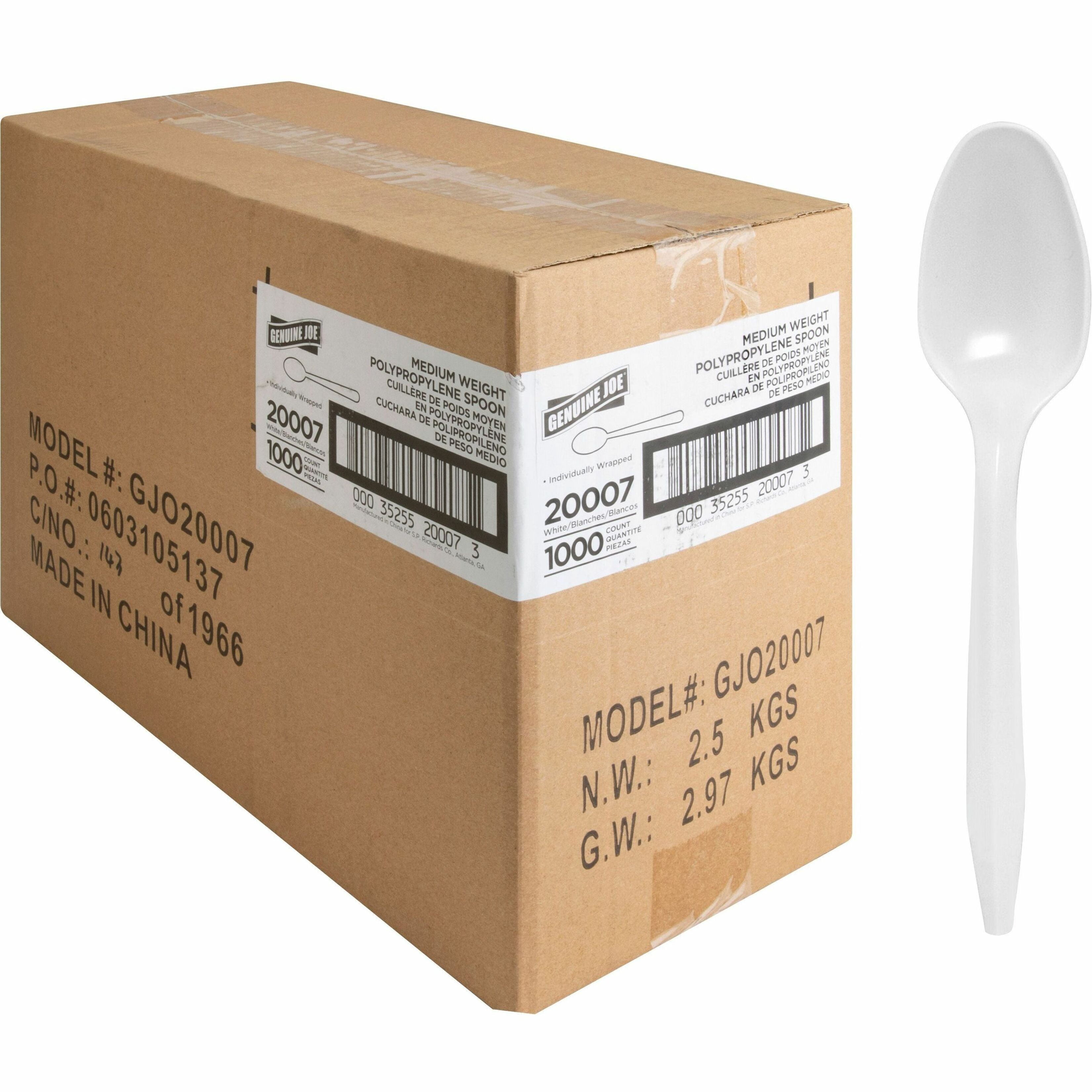 Genuine Joe Medium-Weight Disposable Spoon, Individually Wrapped, Pack ...