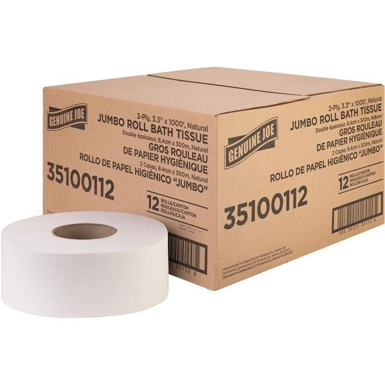 Genuine Joe GJO35100112 3.30 in. x 1000 ft. 2-Ply Jumbo JR Bathroom ...