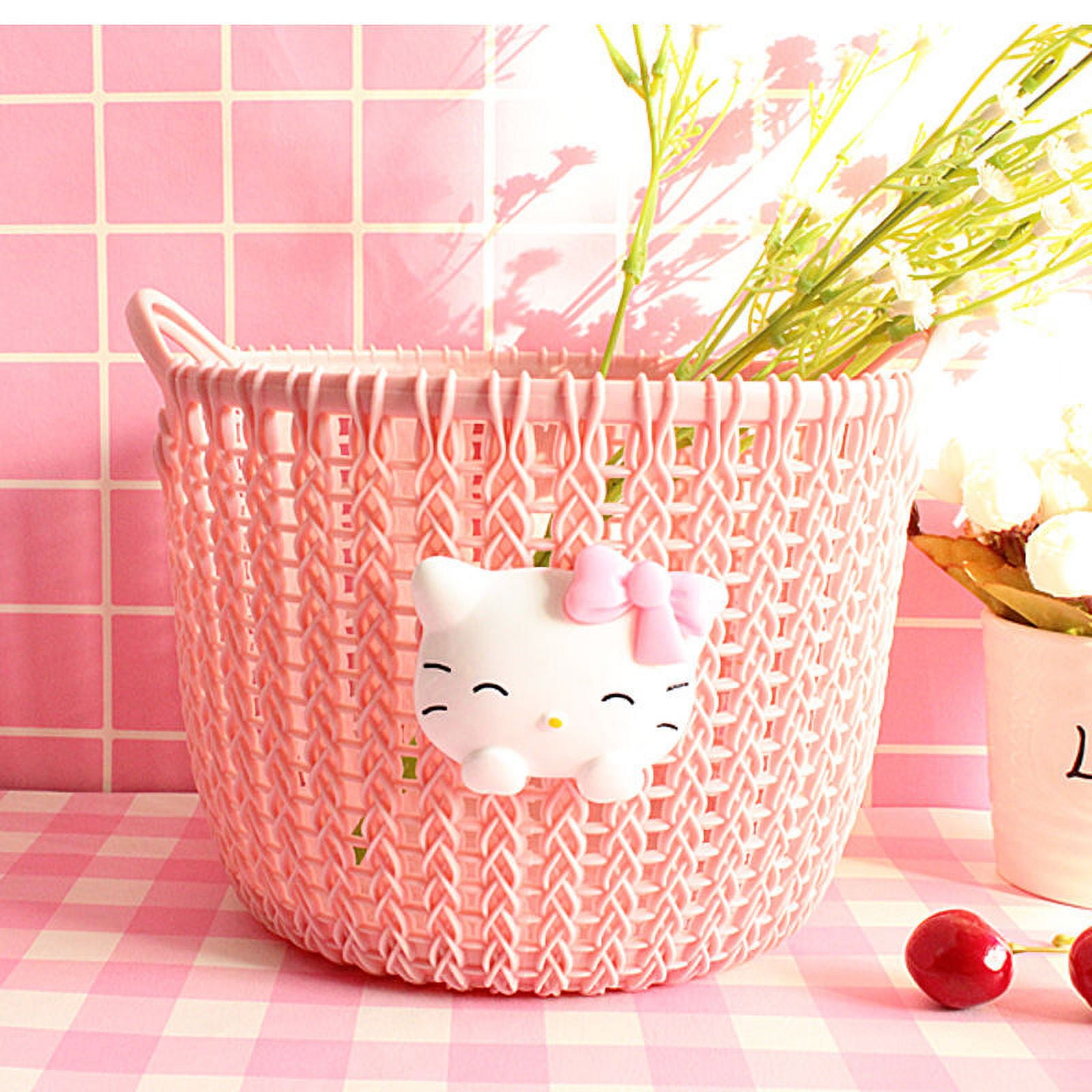 Genuine Kawaii Sanrio Anime Storage Box Cute Hello Kitty Rattan Weaving ...