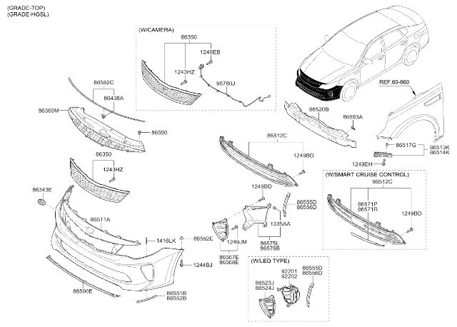 Genuine Kia Optima Front Bumper Grille Assembly OE 86560D5200 - Walmart.com
