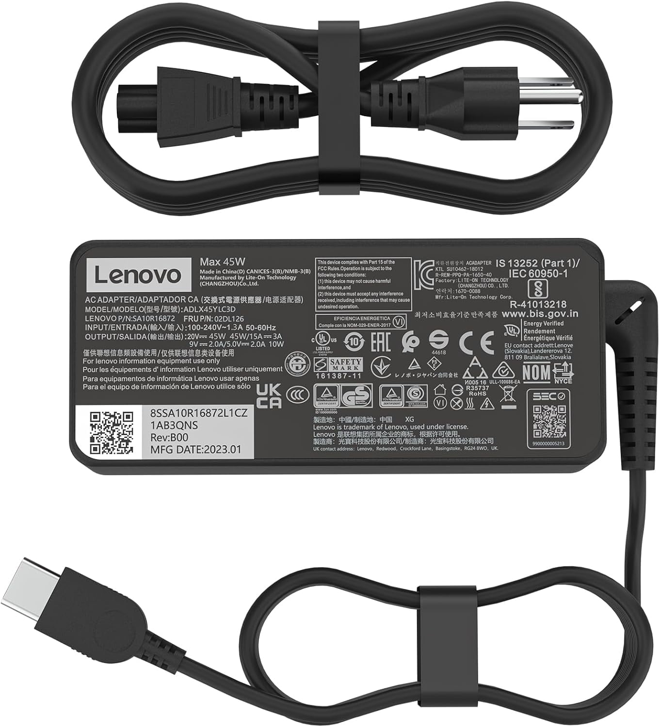 Pre-Owned Genuine LENOVO USB-C Type C 20V 2.25A 45W AC Power Adapter ADLX45YLC2D 02DL121 ...