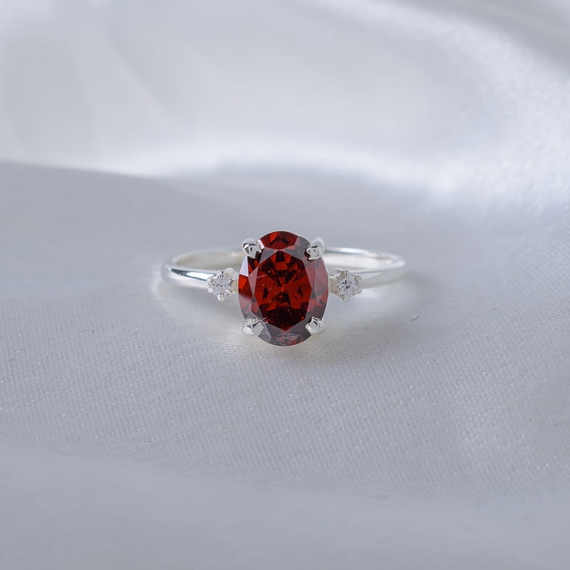 Genuine Lab Created Garnet Ring Oval Cut Engagement Ring Solid 925 Sterling Silver January ...