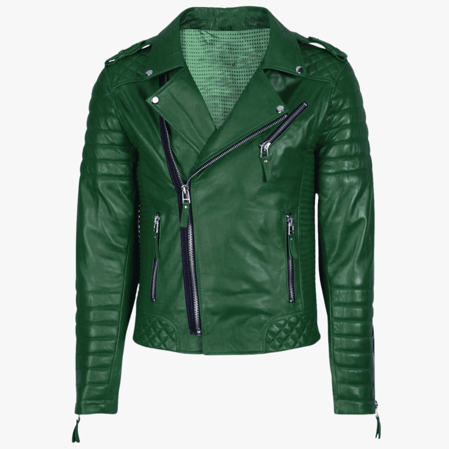 Genuine Lambskin Dark Green Quilted Motorcycle Stylish Leather Jacket ...