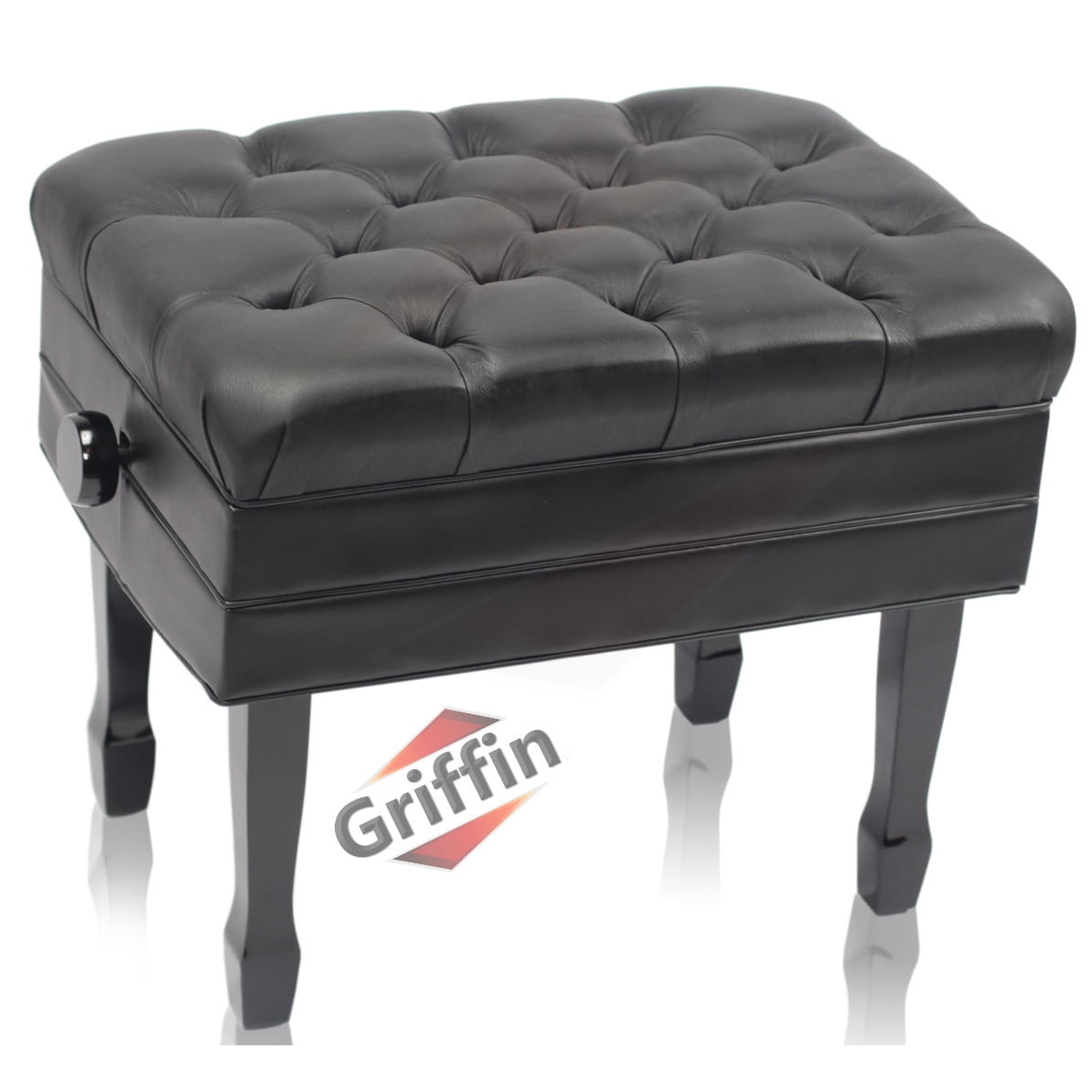 Genuine Leather Adjustable Piano Bench by Griffin Black Solid Wood ...