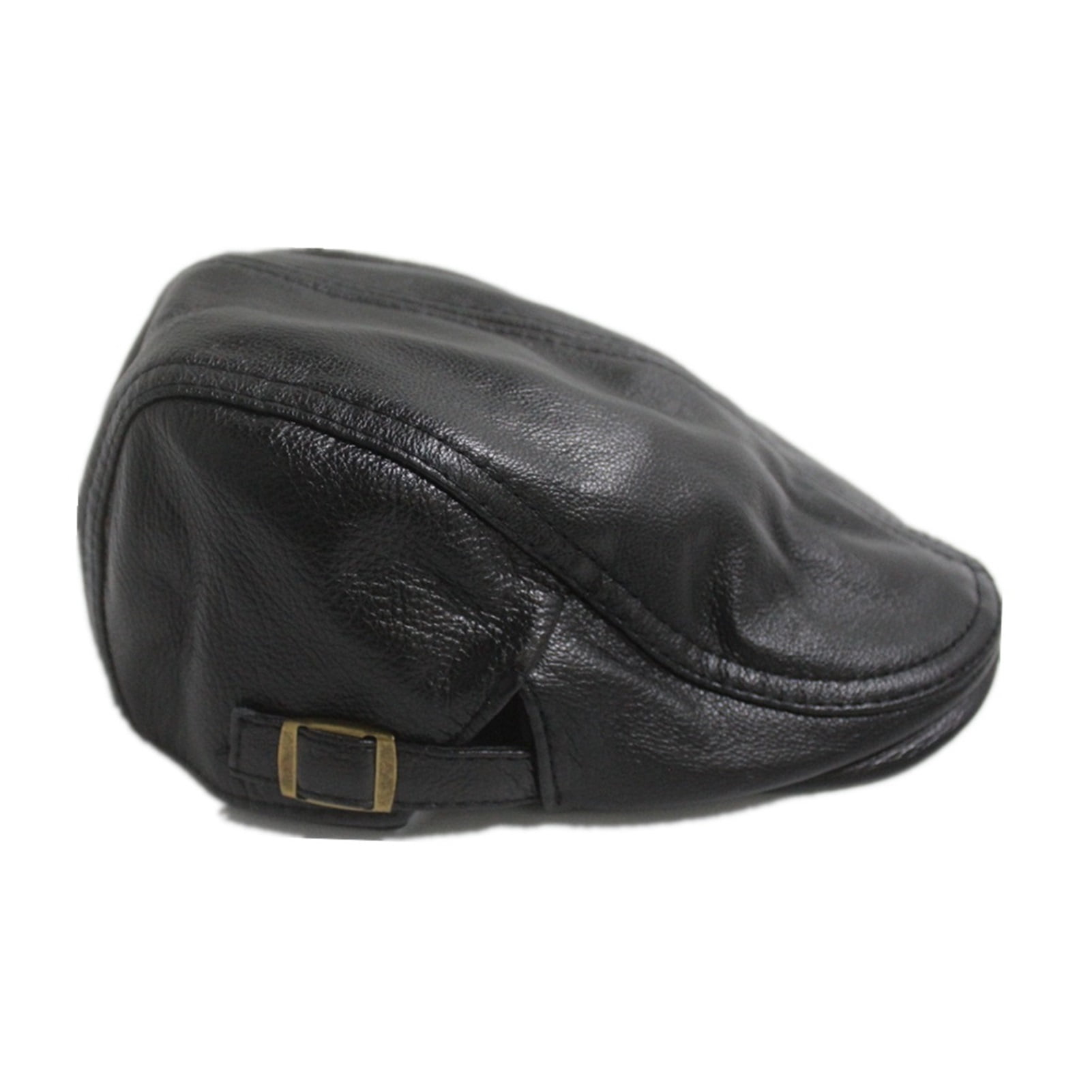 Genuine Leather Beret Hat Men Flat Cap Cowhide Real Leather Black ...