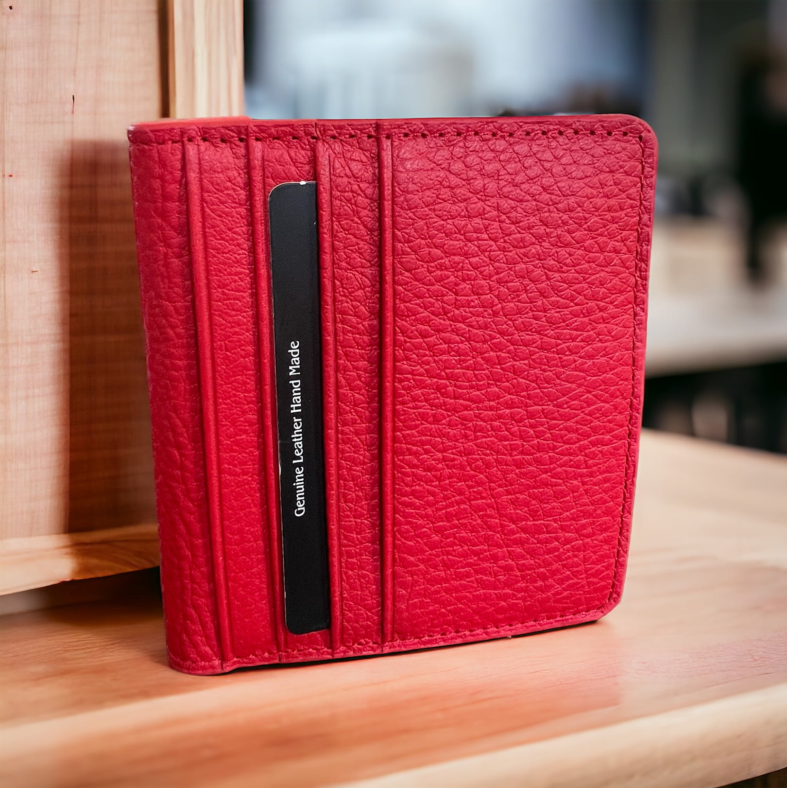 Genuine Leather Bifold Snap Credit Card Holder Wallet, RED - Walmart.com