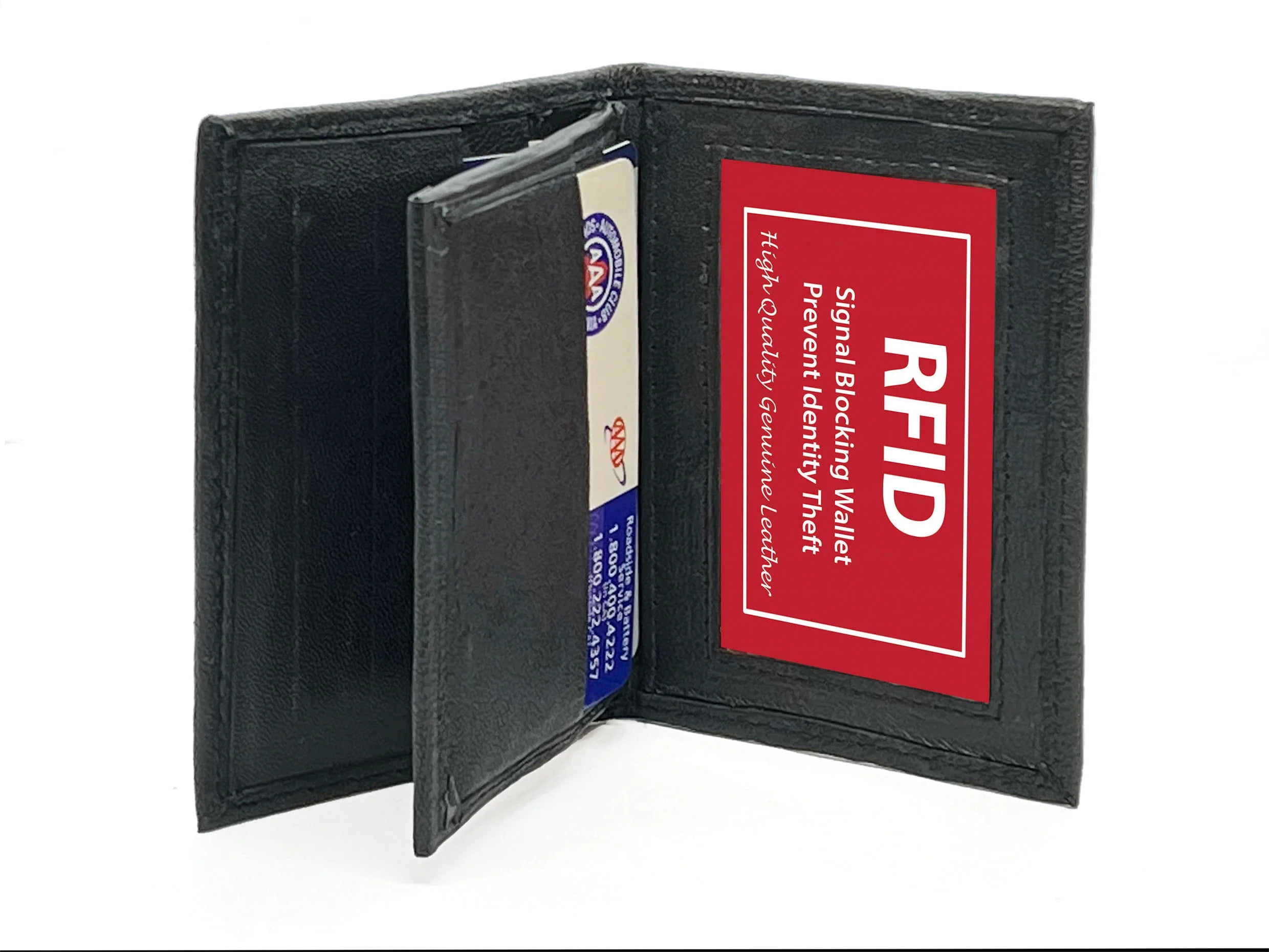 Genuine Leather Bifold Wallet Credit Card Holder ID Window Center Flap ...