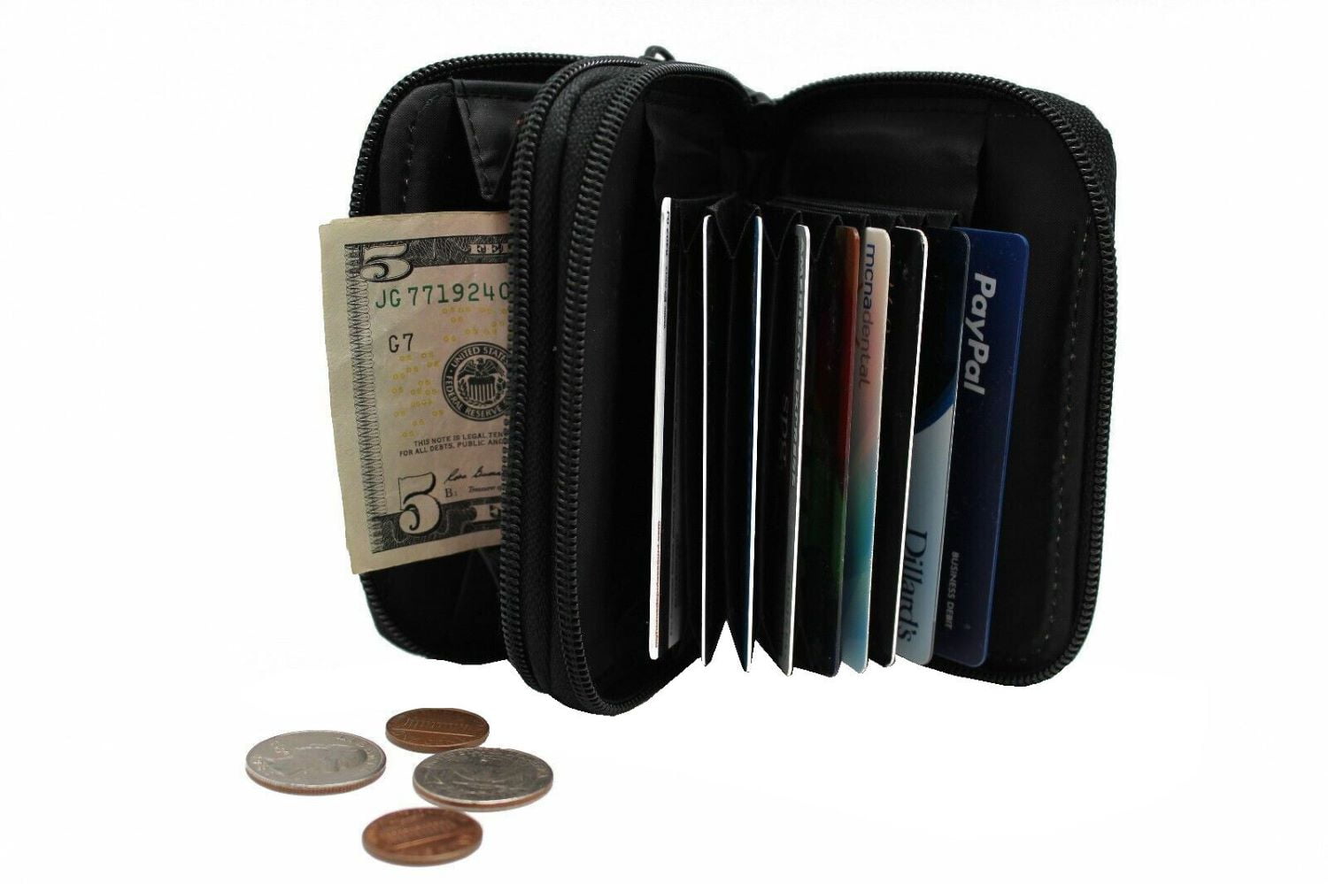 Genuine Leather Black Double Zipper Coin Pouch Wallet for Women by ...