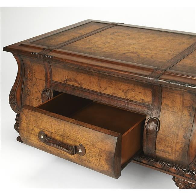 Genuine Leather Bombe Trunk Table with Three Hinged Lid Removable ...